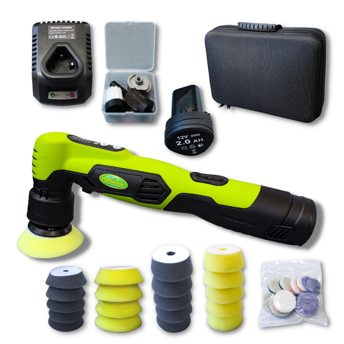 VARIABLE SPEED DUAL ORBITAL CORDLESS POLISHER KIT 12v LITHIUM ION MINI ...