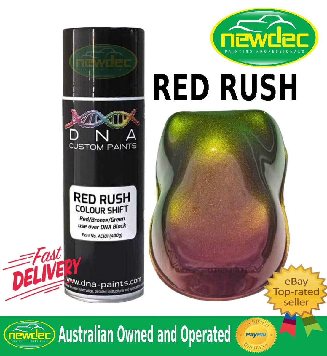 NEW RED RUSH AEROSOL SPRAY CAN PAINT DNA COLOUR SHIFT CHANGING PEARL F ...